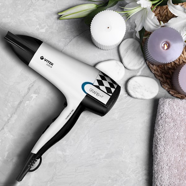 თმის საშრობი Vitek VT-2299, 2200W, Hair Dryer, Black/White | 74432 | VT ...